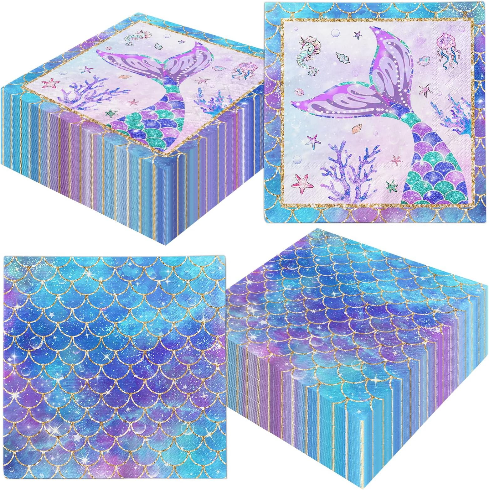 Amazon.com: Mermaid Birthday Napkins Supplies,40Pcs Purple Blue Mermaid ...