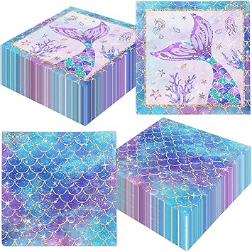 Amazon.com: Mermaid Birthday Napkins Supplies,40Pcs Purple Blue Mermaid ...