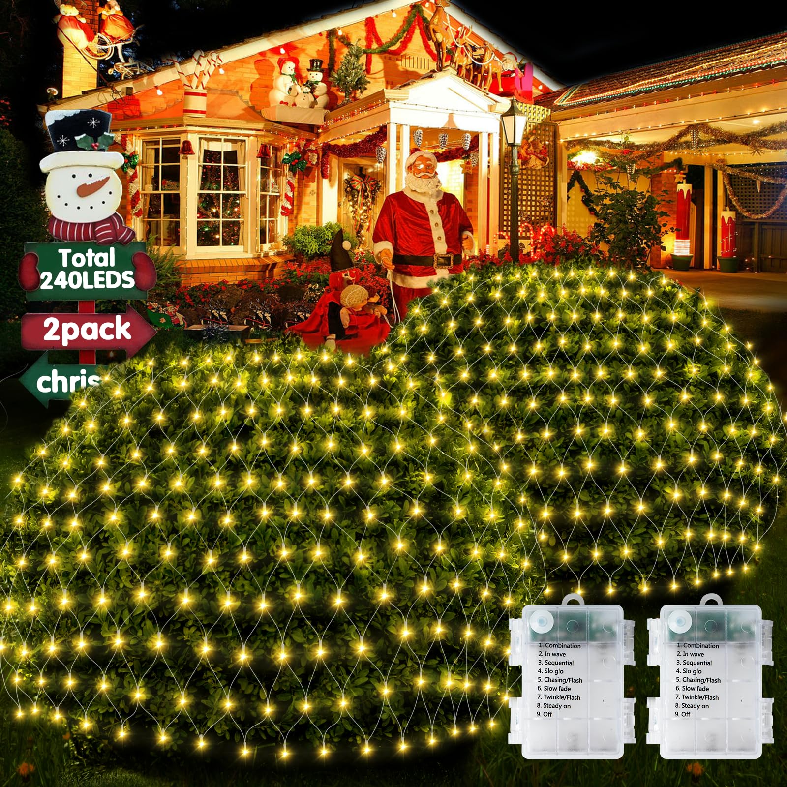 2 Pack Christmas Net Lights Total 240LED Net Lights with Battery ...