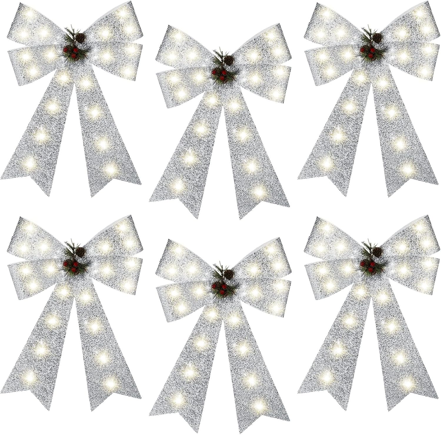 Amazon.com: Cunno 6 Pcs LED Christmas Bows Outdoor Decorations 22 x 15 ...