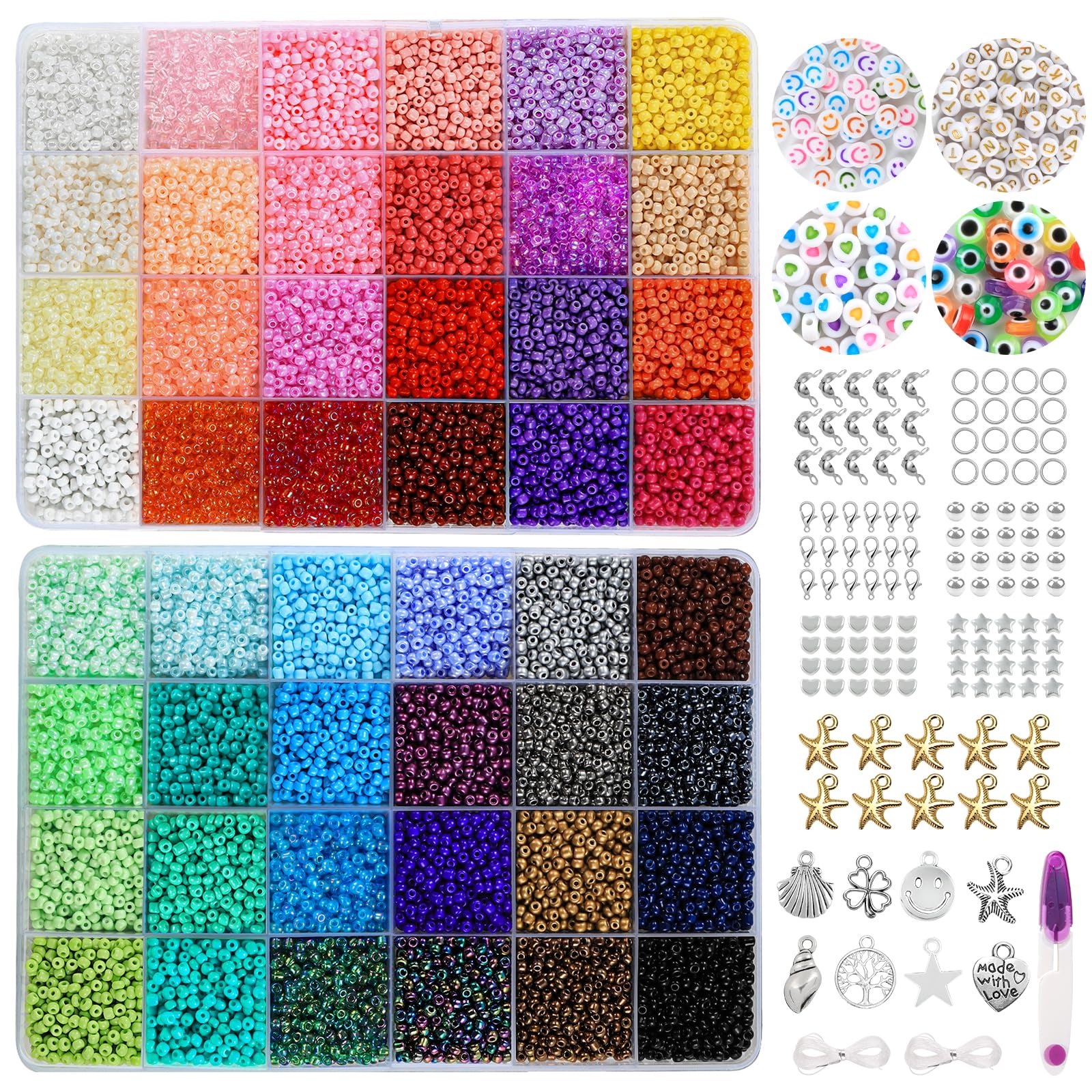 JOISHOP 18000pcs Glass Seed Beads for Bracelet Making Kit, 48 Colors ...
