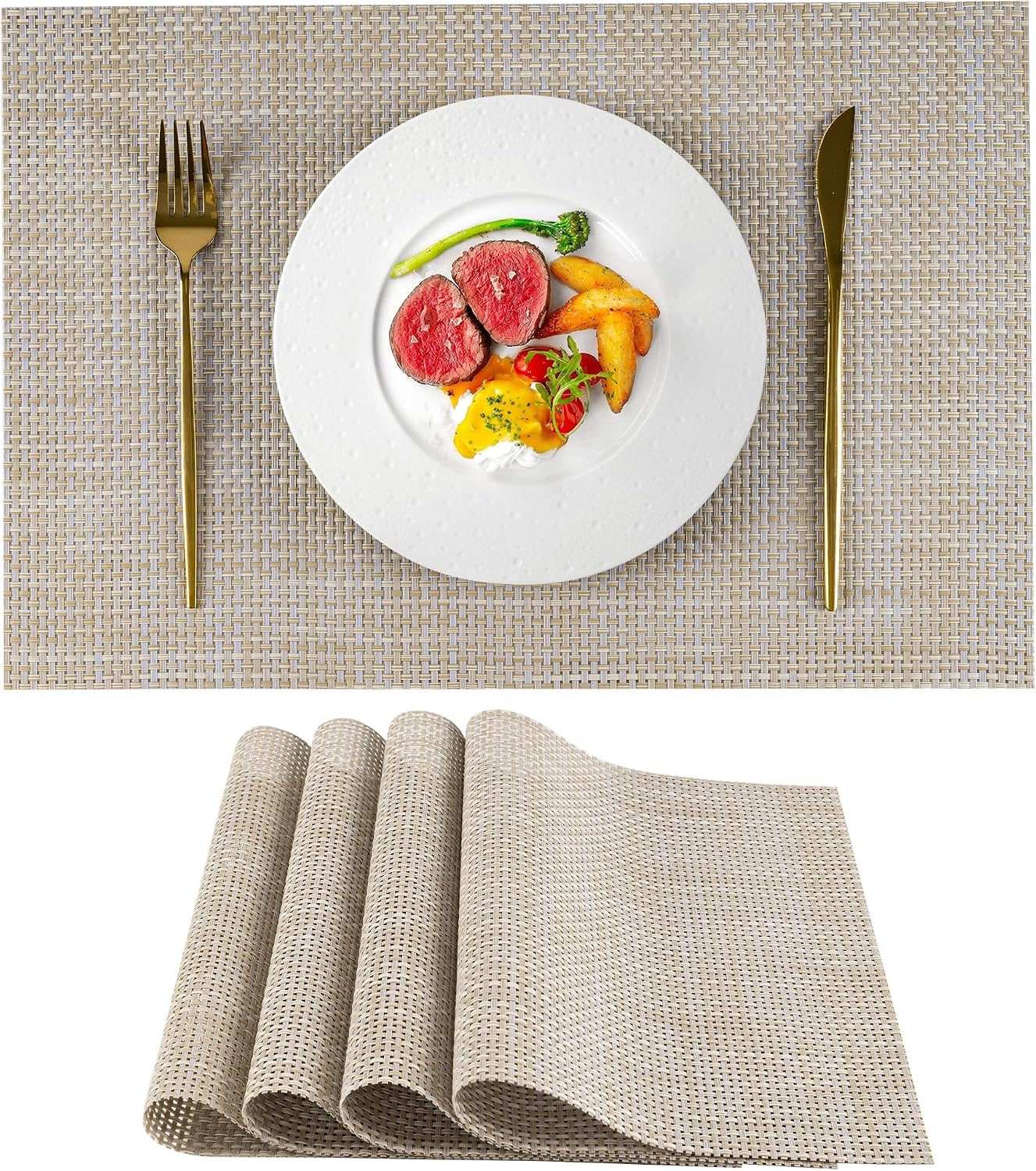 Amazon.com: VCVCOO Placemats Set of 4 - Durable Beige & Yellow Woven ...