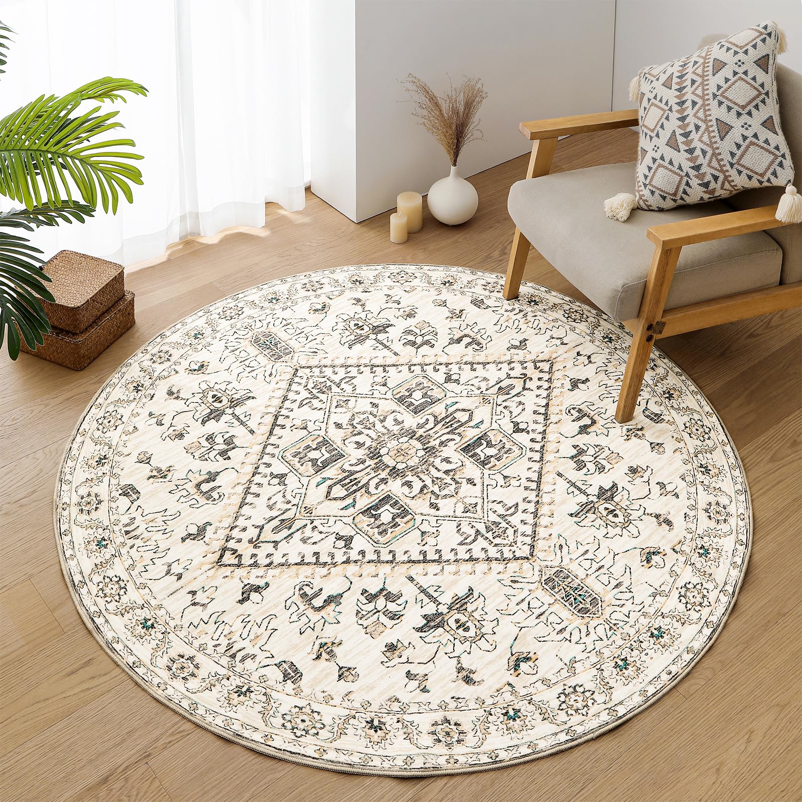 Amazon.com: VK VK·LIVING Round Washable Rug 5'Ft Vintage Machine ...