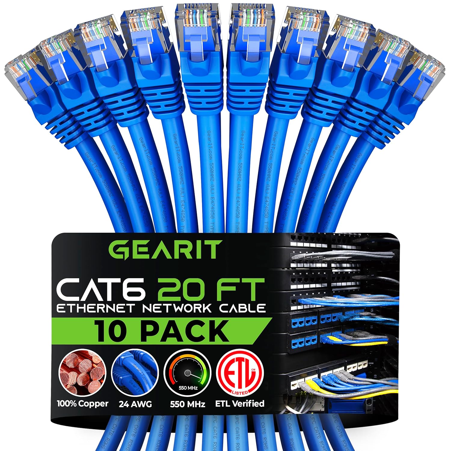 Amazon.com: GearIT Cat 6 Ethernet Cable 20 ft (10-Pack) - Cat6 Patch ...