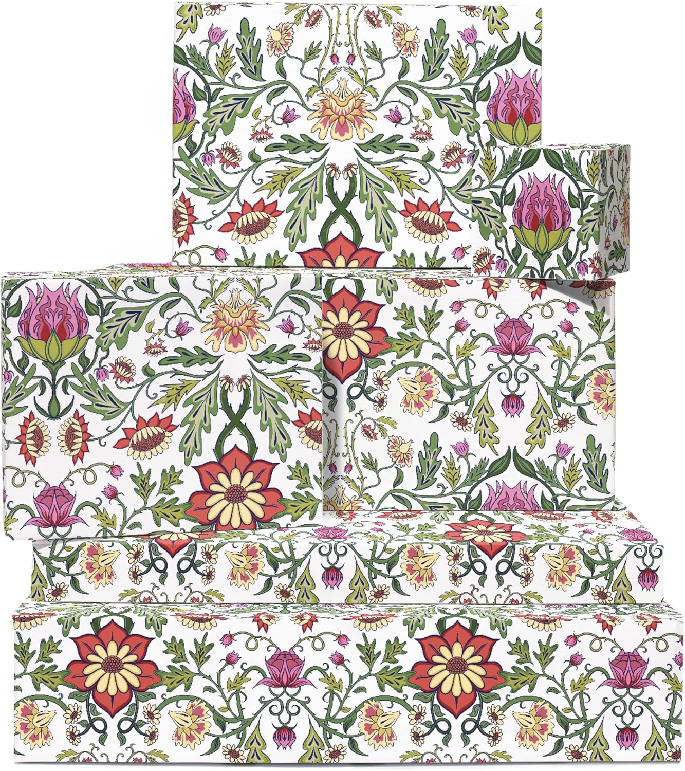 Amazon.com: CENTRAL 23 White Wrapping Paper - 6 Sheets of Floral Gift ...