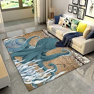 Amazon.com: LHOMKCV Sea Octopus Area Rug, 5x7ft, Blue Octopus Brown ...