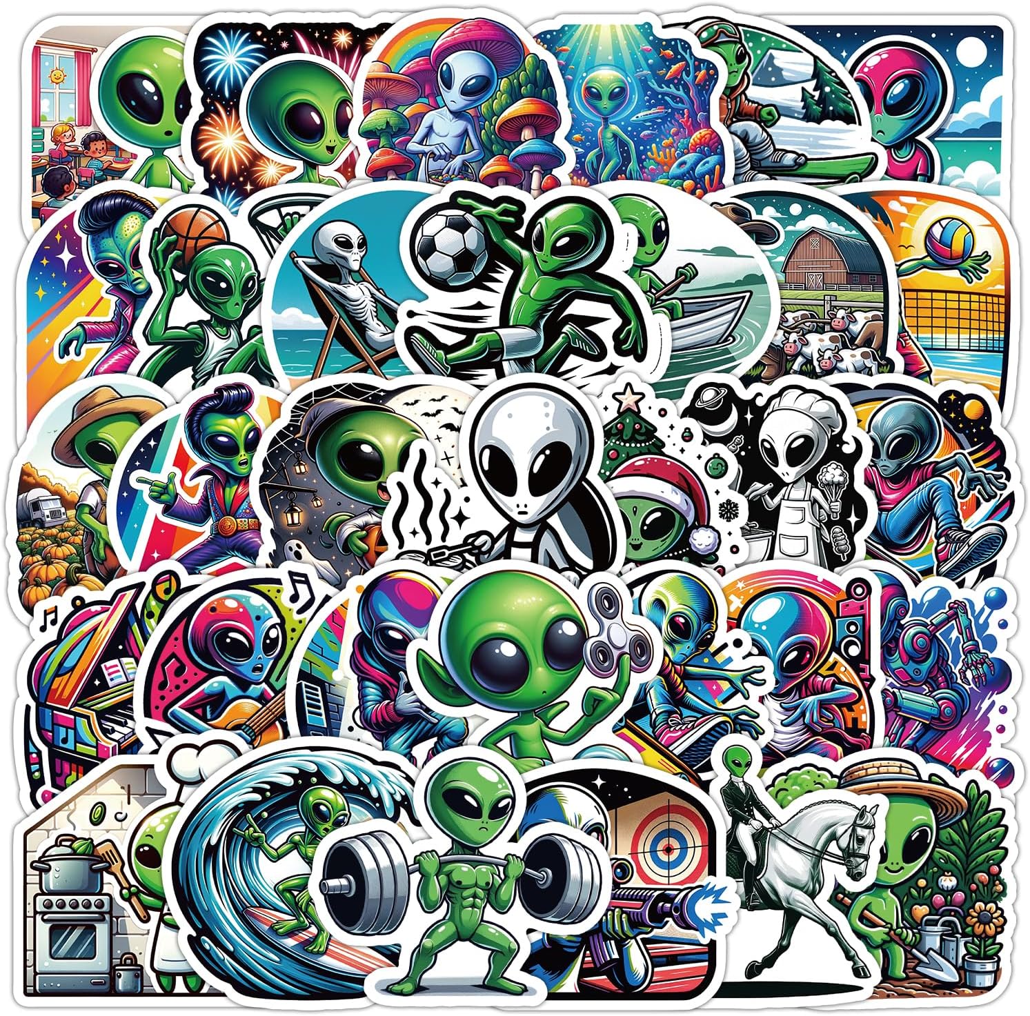 Amazon.com: Glintee Alien Stickers [50pcs] Cool Non-Bounce Alien Vinyl ...