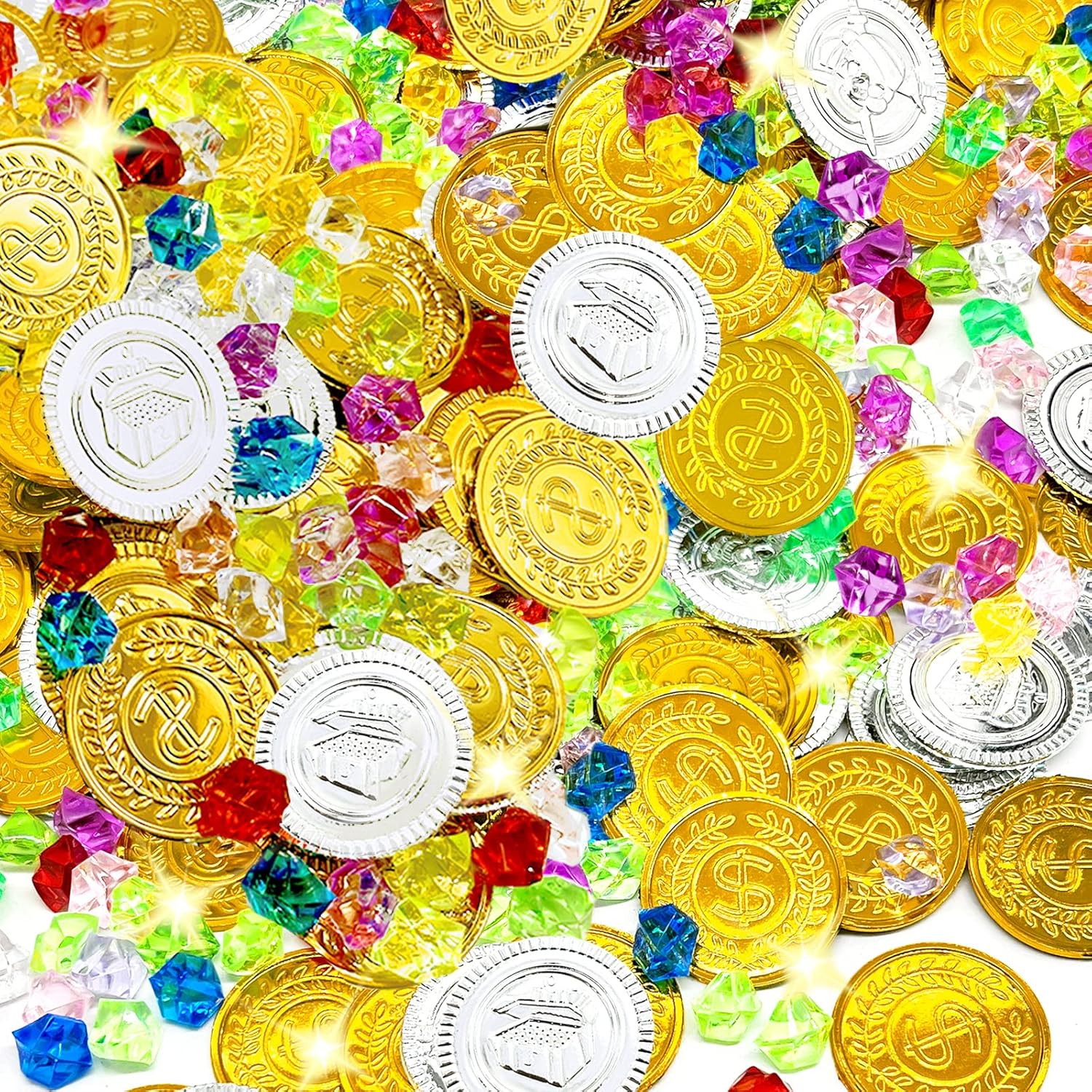 Amazon.com: 320 Pieces Pirate Gold Coins and Pirate Gems Jewelry ...