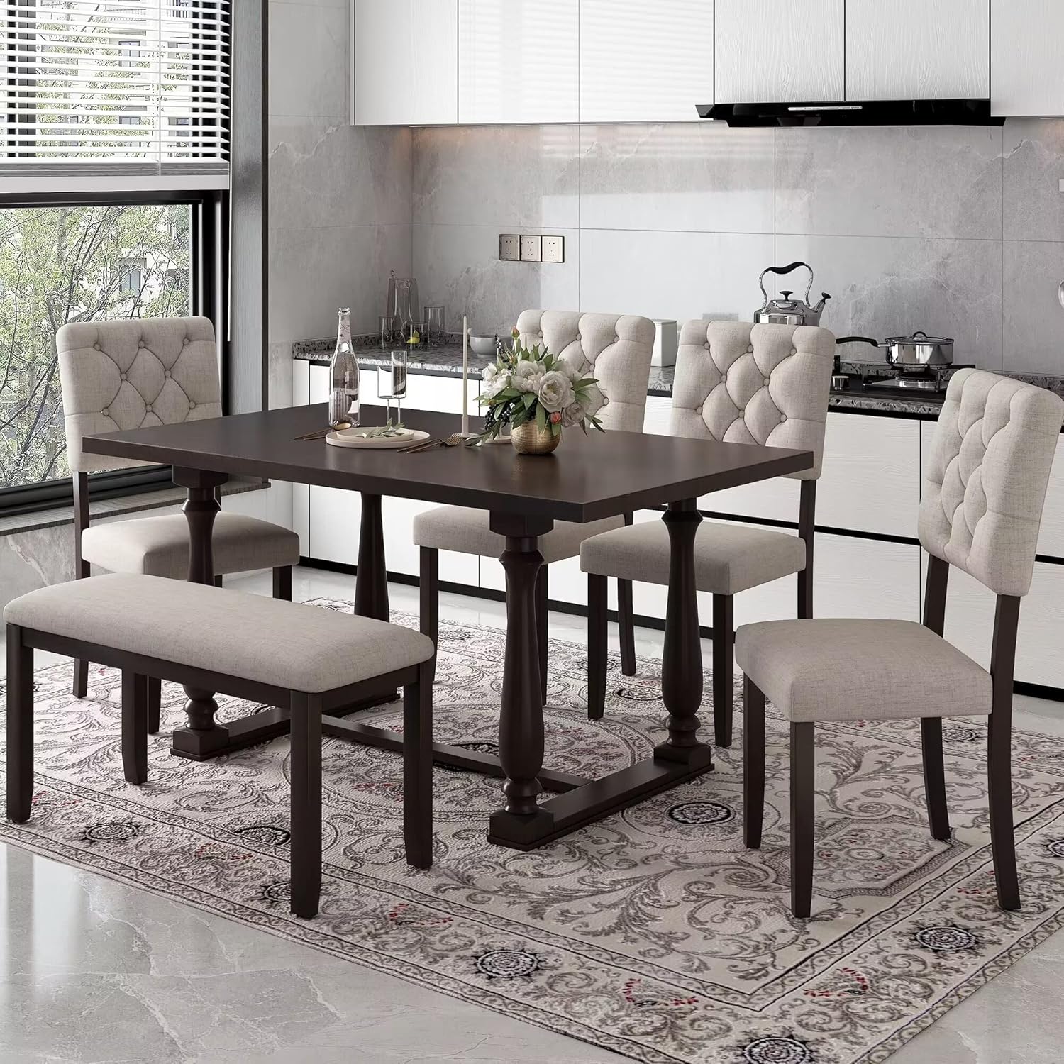 Amazon.com - 6 Pieces Dining Table Chair Set, Rectangle Dining Table ...