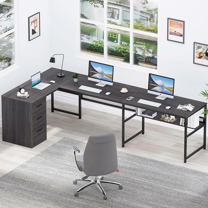 Amazon.com: LVB U Shaped Desk with Drawers, L Shaped Computer Desk with ...