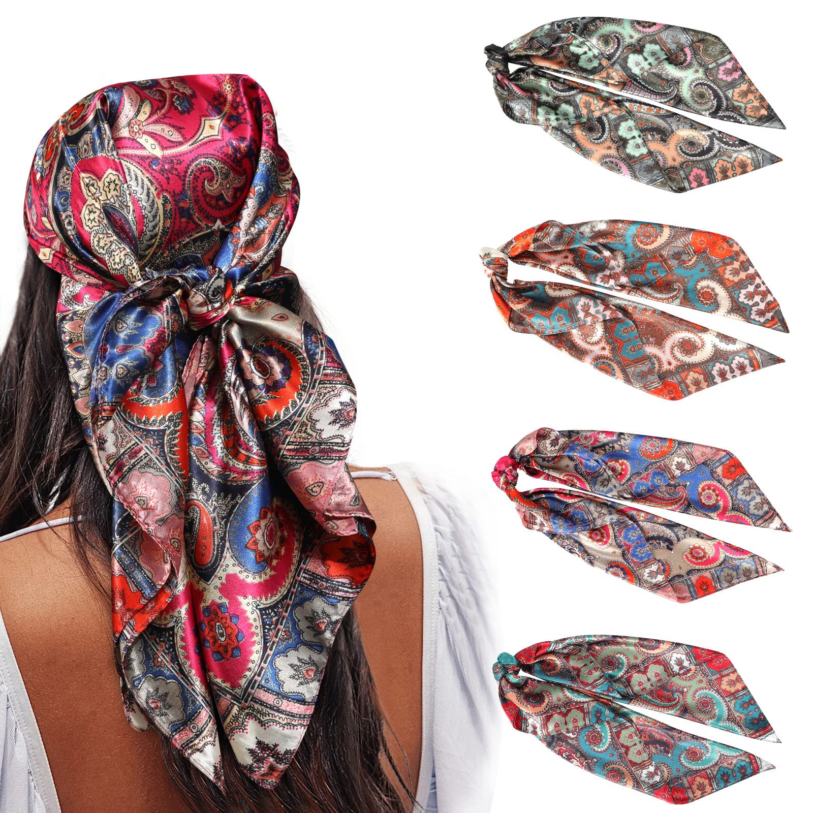 AWAYTR 35â€? Satin Large Square Head Scarves - 4PCS Silk Like Neck ...