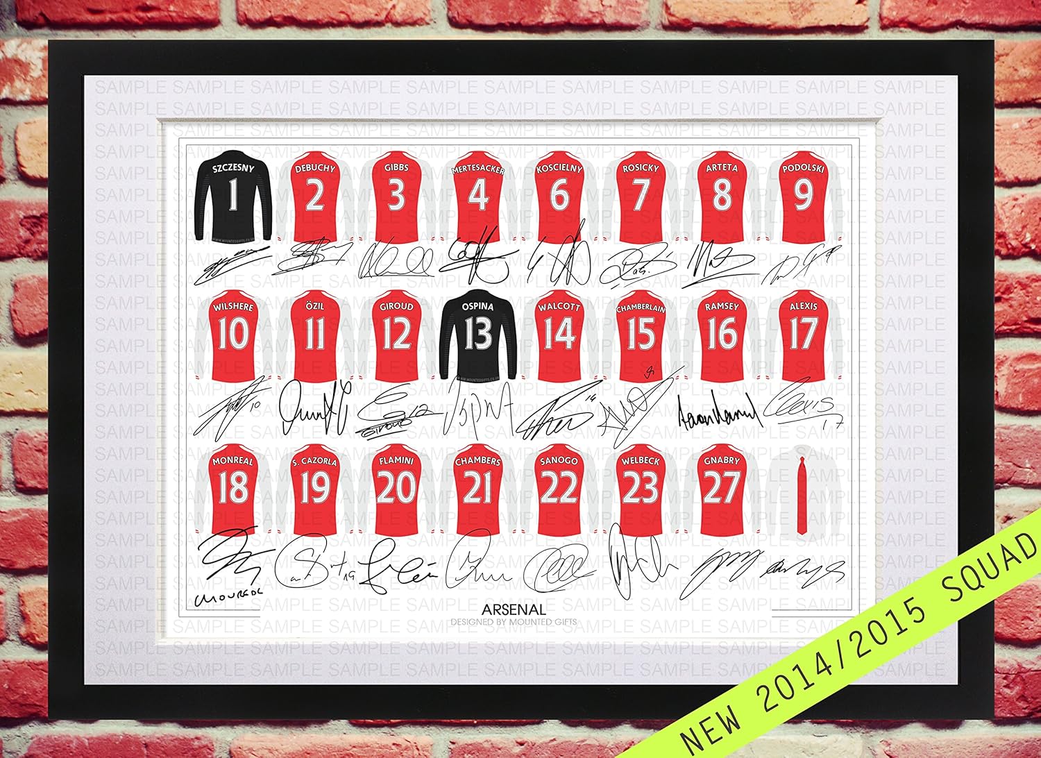 Black Frame on 2014-2015 SQUAD TEAM PLAYERS PHOTO ARSENAL 14/15 SIGNED ...