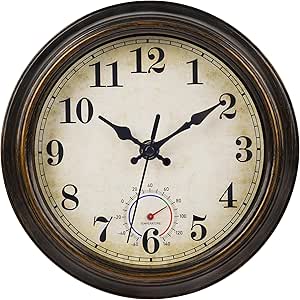 Amazon.com : Horizent Outdoor Clocks Waterproof with Thermometer Combo ...
