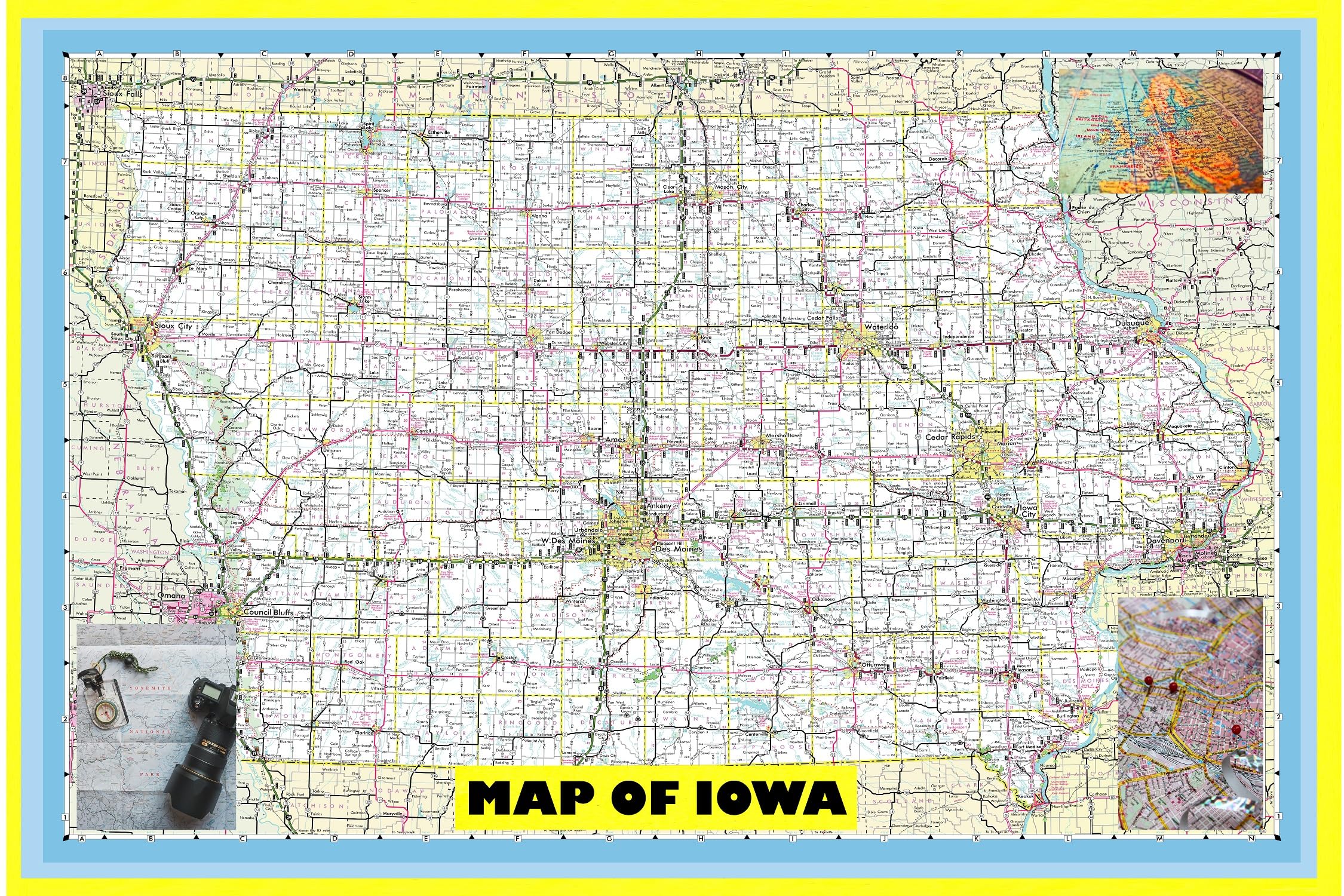 Amazon.com : 24x36 - Map of Iowa Large Detailed Roads and Highways, Map ...