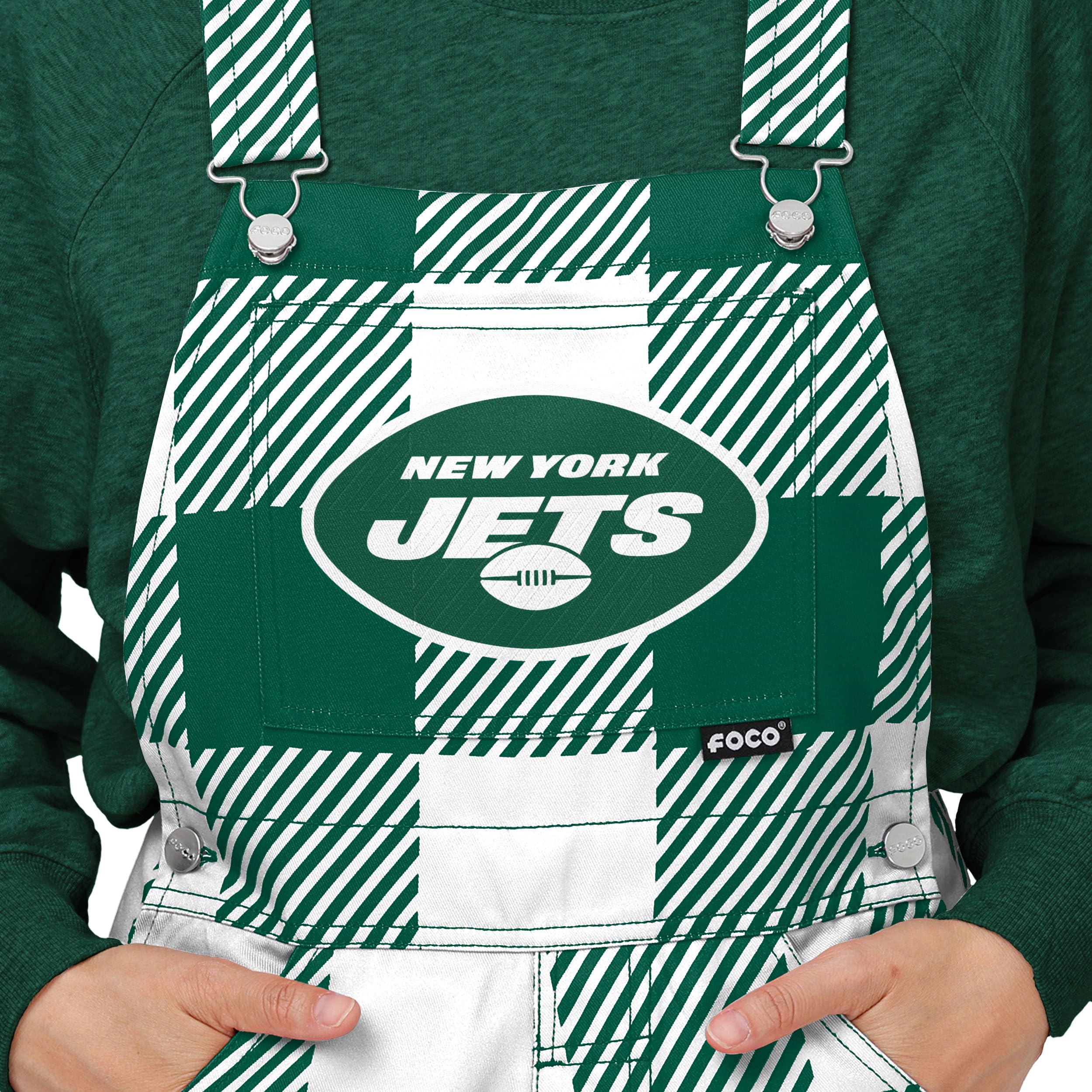 Snapklik.com : FOCO New York Jets NFL Womens Plaid Bib Overalls