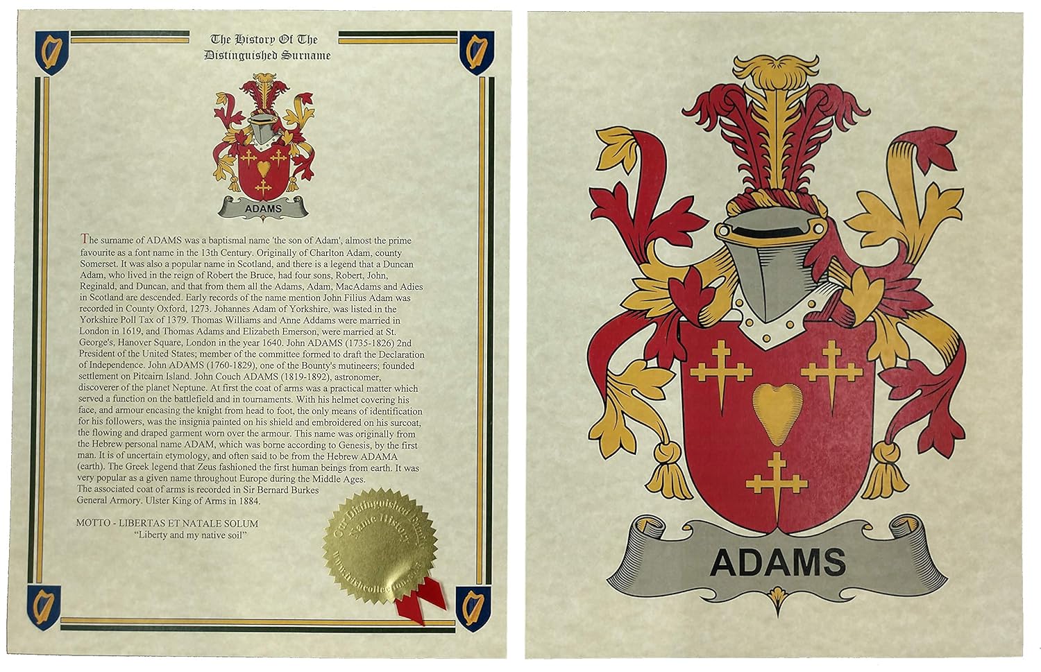 Amazon.com: Adams - Coat of Arms and Last Name History - 8.5x11 Print ...