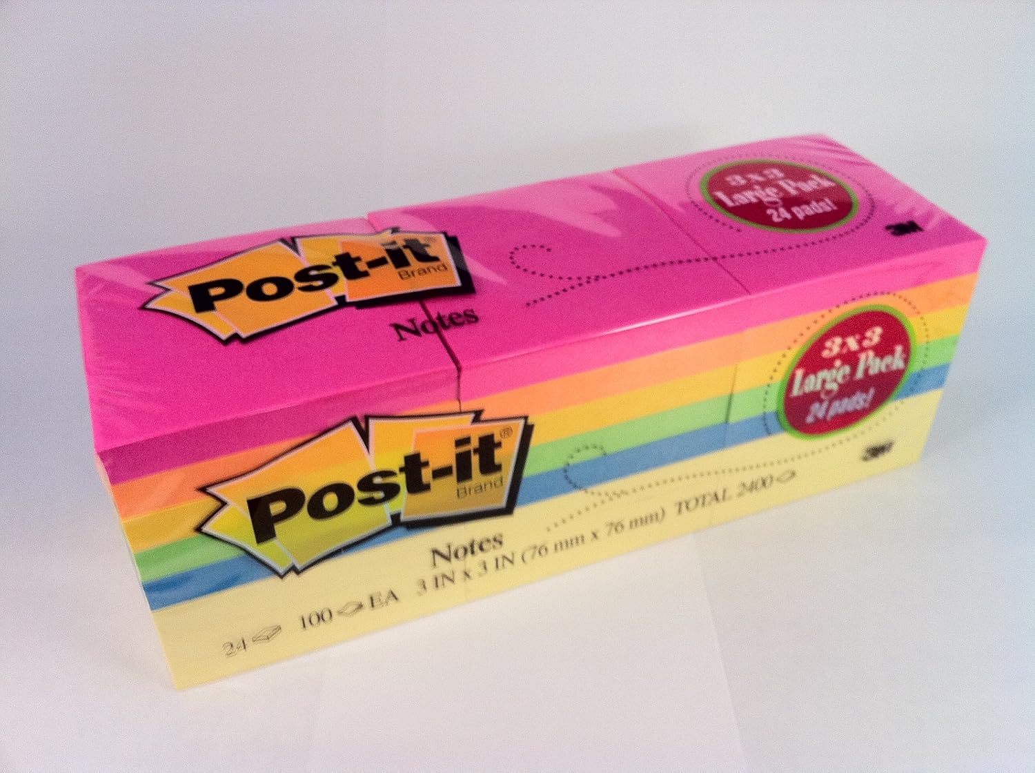 Post-it Notes - Neon Colours - 2400 Count - 24 Pads/Cubes of 100 Count ...