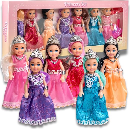 Amazon.com: Princess Dolls Playset – 6 Mini Princess Dolls with ...