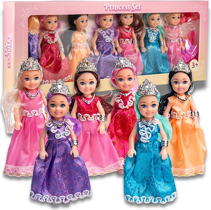 Amazon.com: Princess Dolls Playset – 6 Mini Princess Dolls with ...