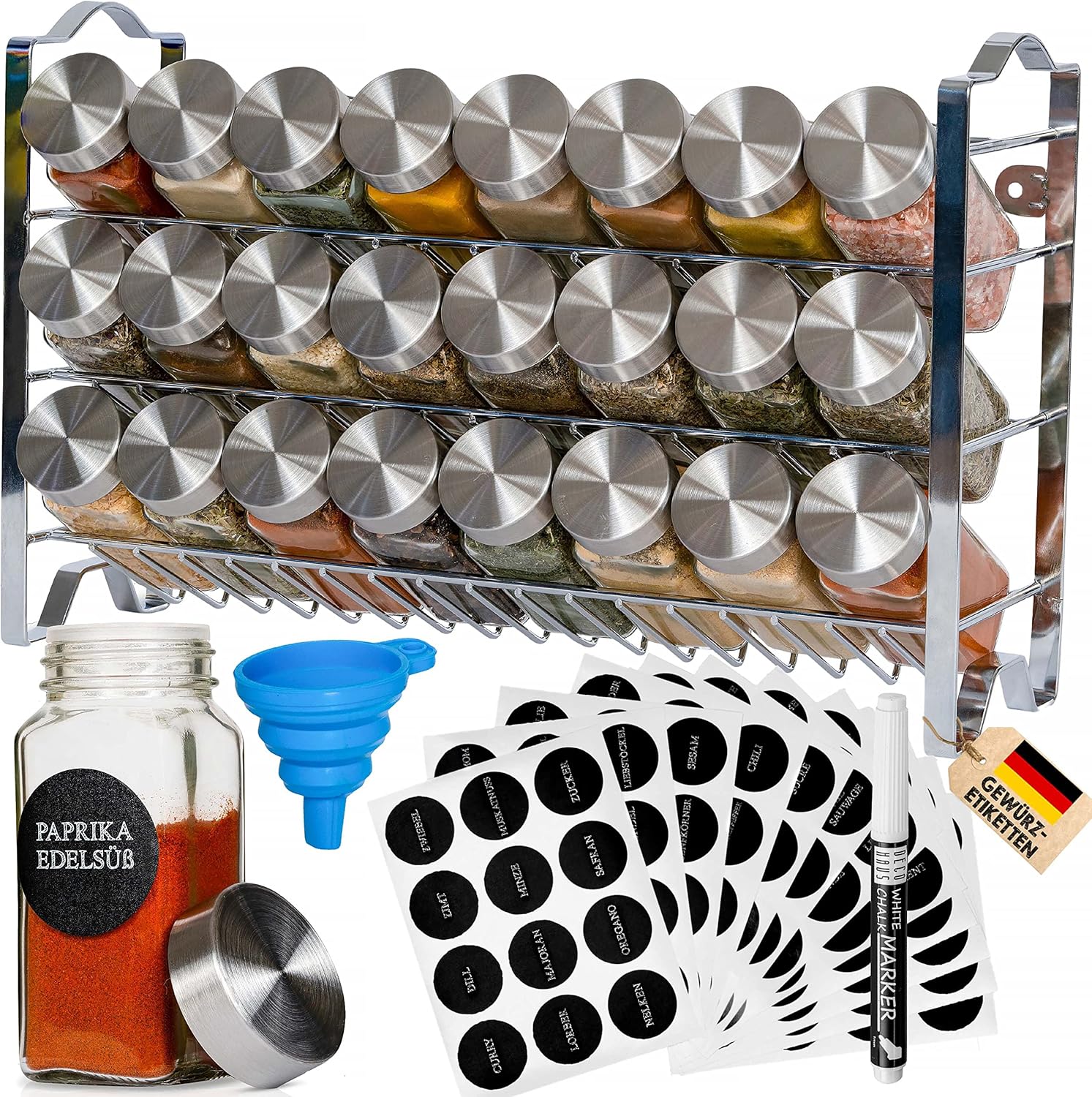 Deco haus® Spice Rack with Jars - Spice Jars with Shelf - Wall Spice ...