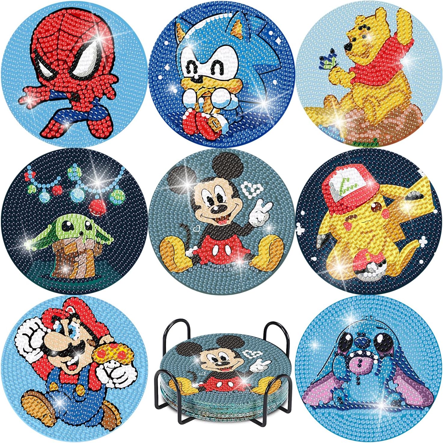 Amazon.com: UMOART 8 Pcs Anime Diamond Painting Coasters with Holder ...