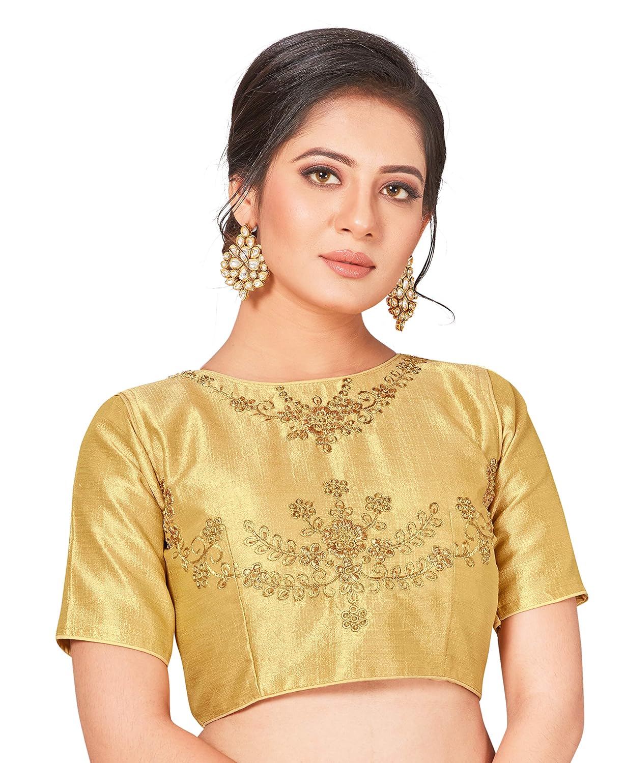 Buy MIMOSA Women's Raw Silk Half Sleeve Blouse (BLR-09-TUSS_Yellow_Free ...