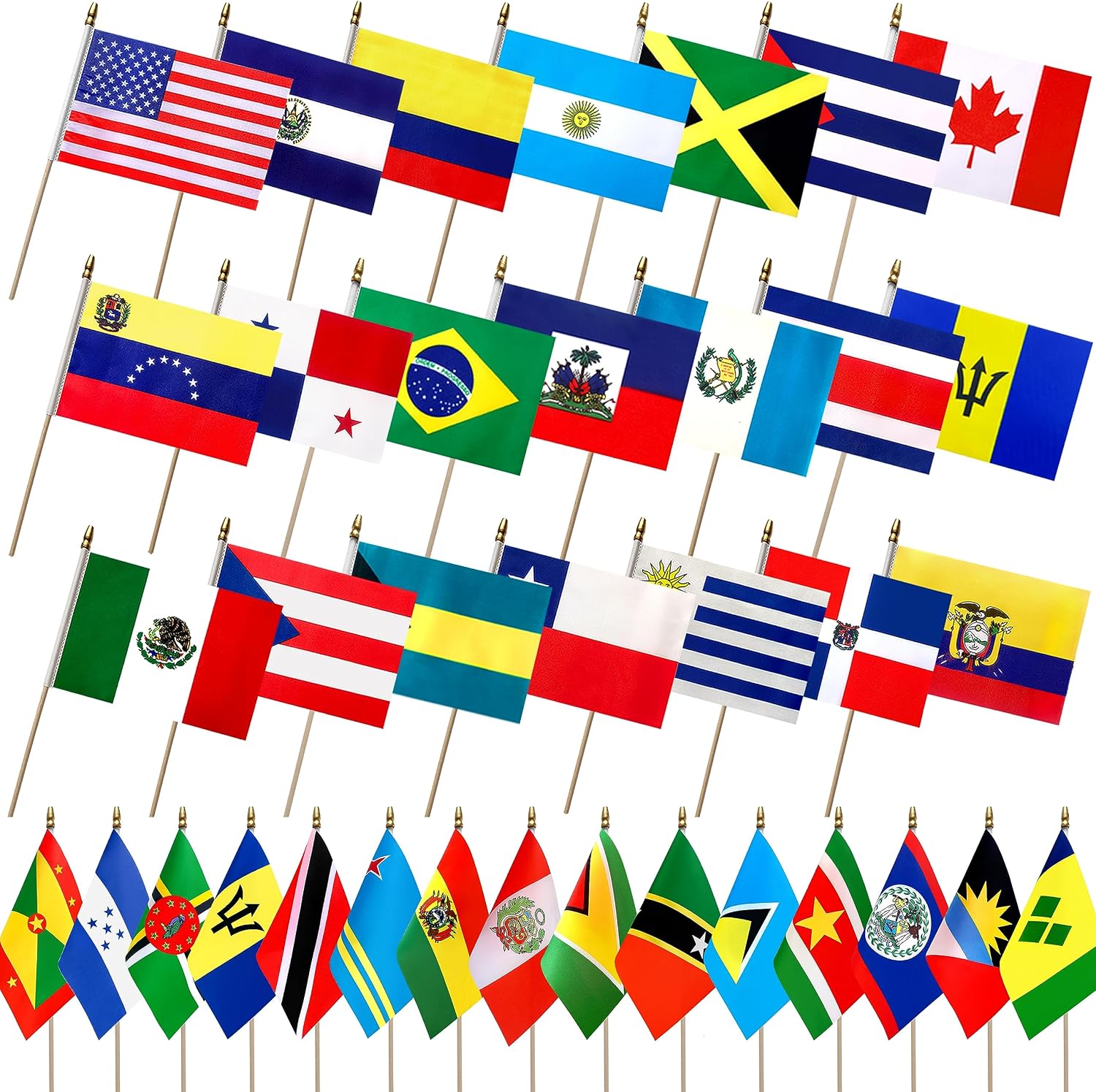LoveVC Juego de banderas de palo de 50 países de América Central del ...