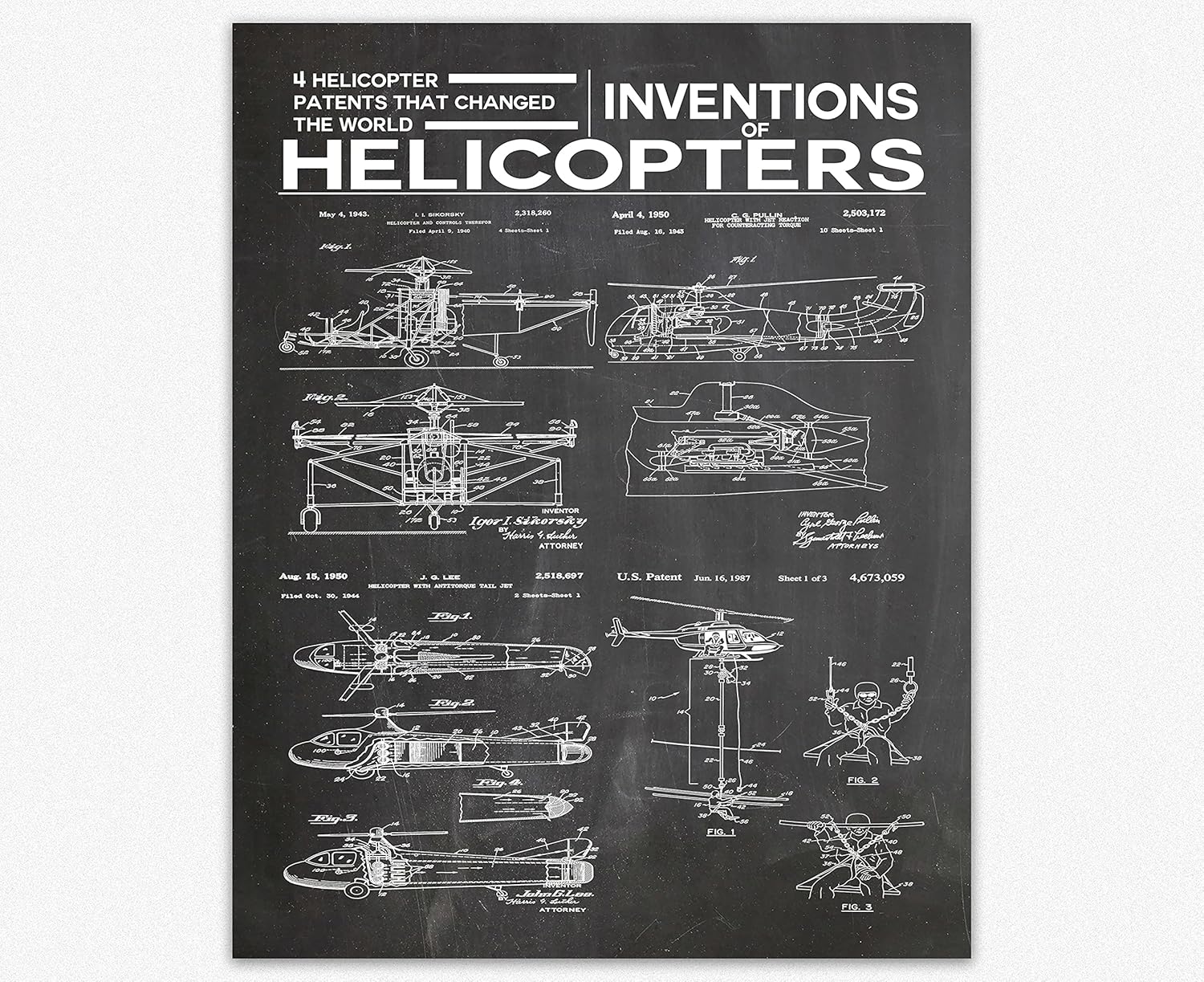 Amazon.com: Helicopter Poster Helicopter Wall Art Inventions of ...