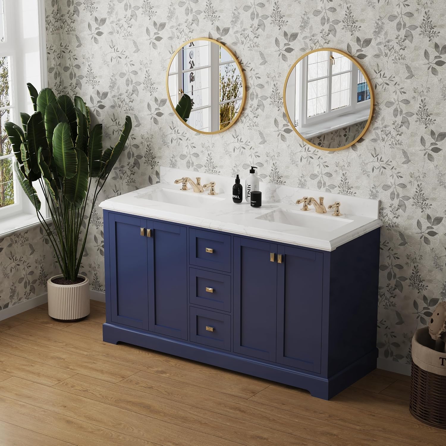 Amazon.com: HomSof 60 inch Solid Wood Bathroom Vanity Set with Marble ...