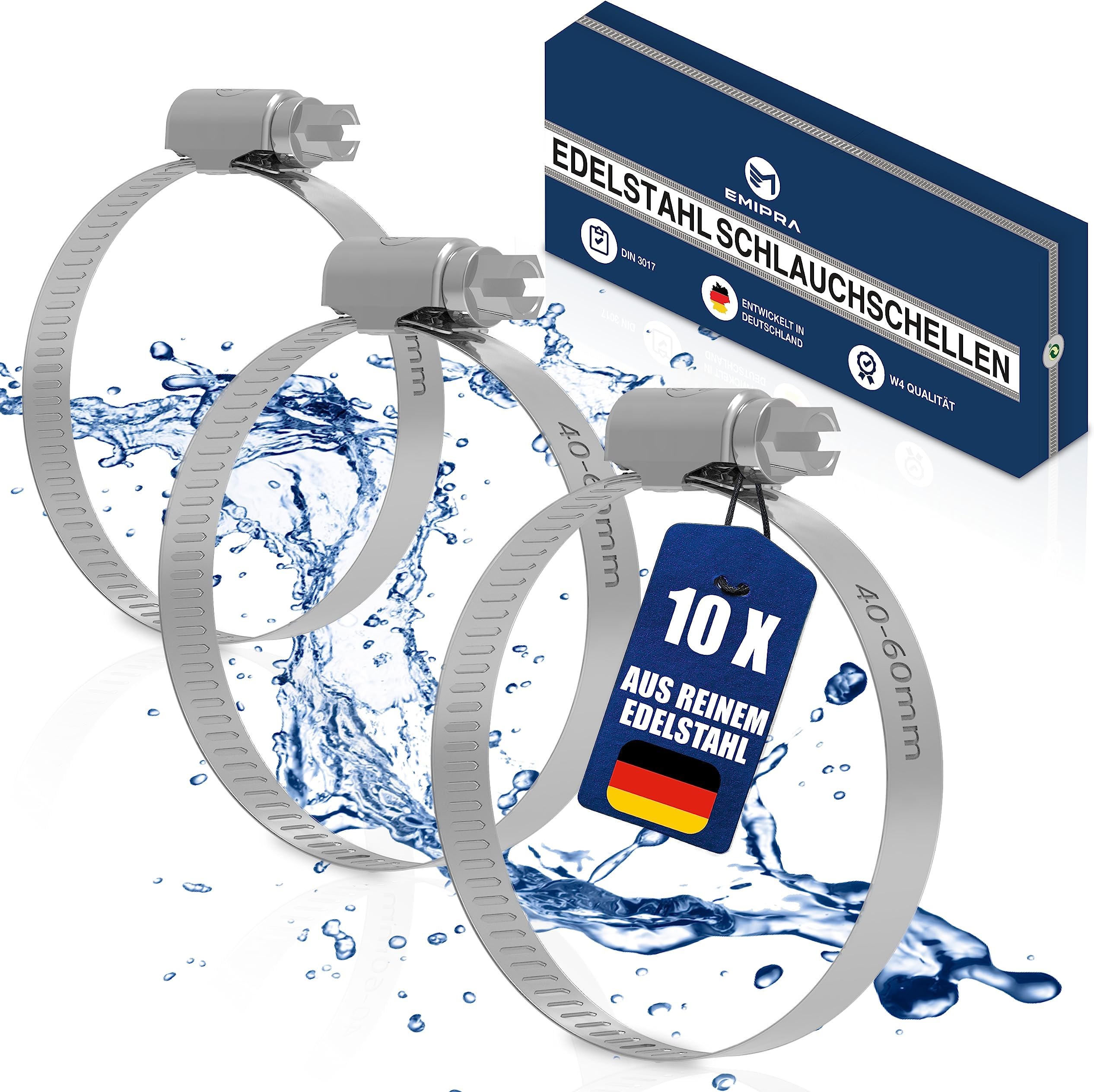 GARSIDURO® Schlauchschellen Edelstahl | 40-60mm [10 Stück] | Profi W4 ...