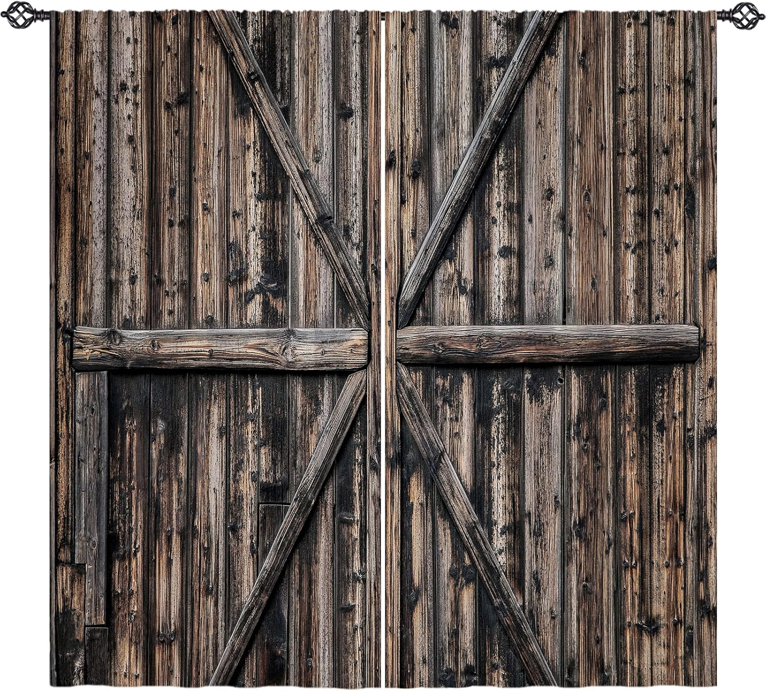 Amazon.com: ANHOPE Wooden Barn Door Curtains Soft Lightweight ...