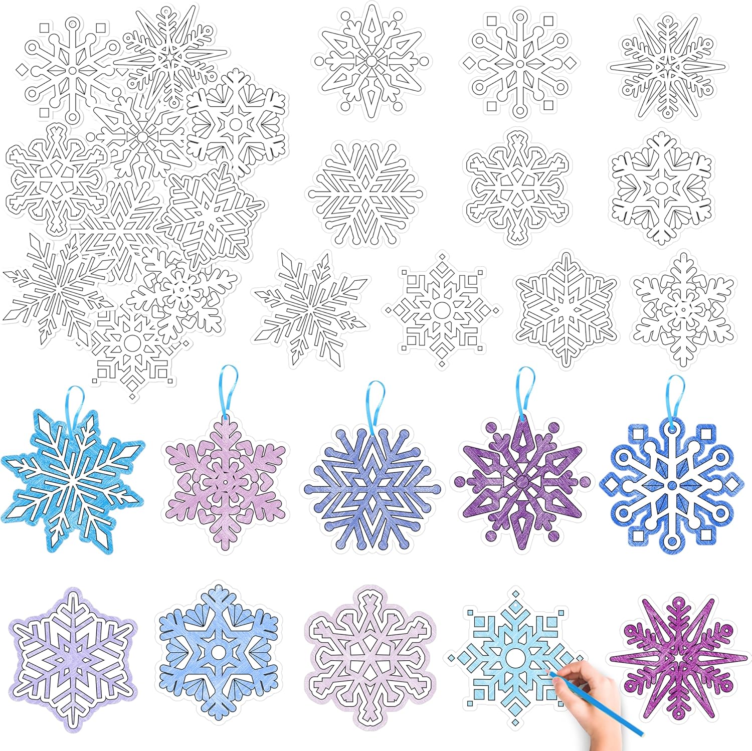 Amazon.com: JAPBOR Snowflake Coloring Ornaments Crafts - 83pcs Winter ...