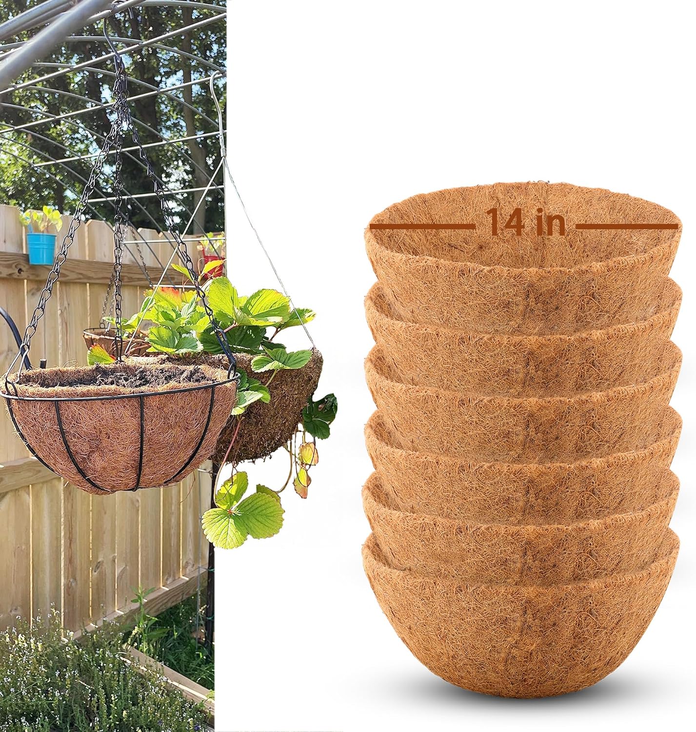 Amazon.com: 6 Pcs of 14-Inch Hanging Basket Coco Liners Replacement ...