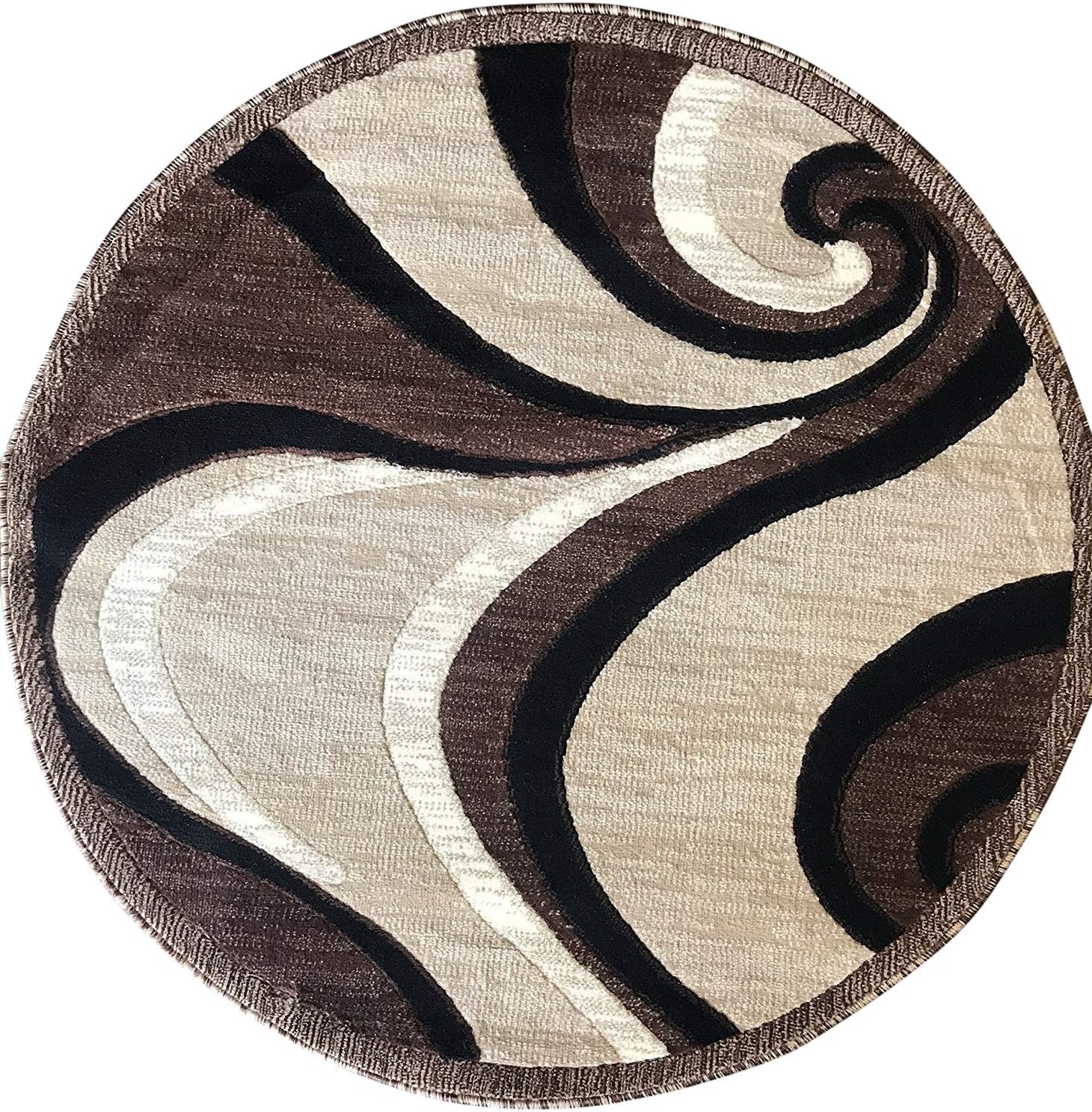 Americana Modern Round Contemporary Area Rug Beige Brown Black Design ...