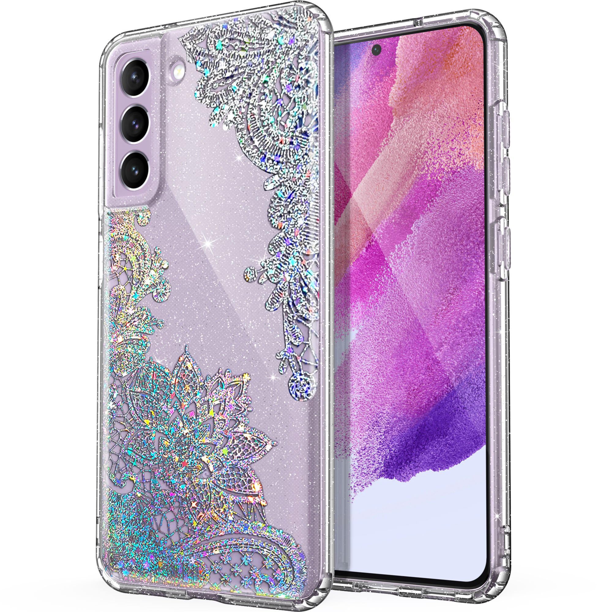 Amazon.com: KIOMY Clear Glitter Case for Samsung Galaxy S21 FE 5G Slim Fit Sparkle Design for ...