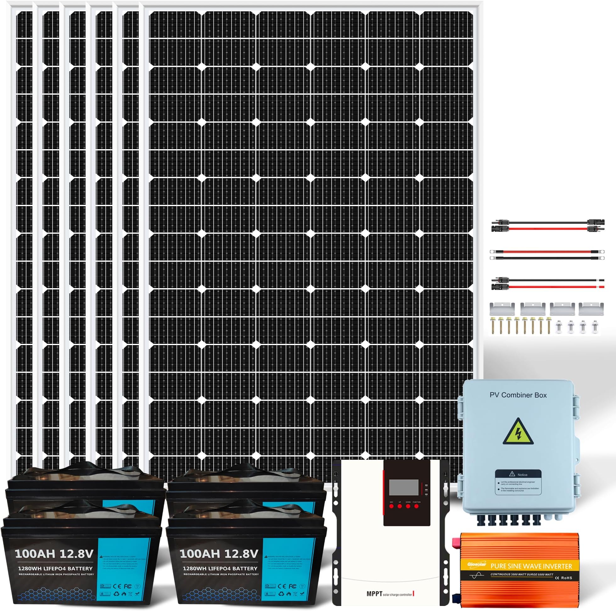 Amazon.com : 2100W 24V Off Grid Solar Panel System Complete Kit: 6PCS ...