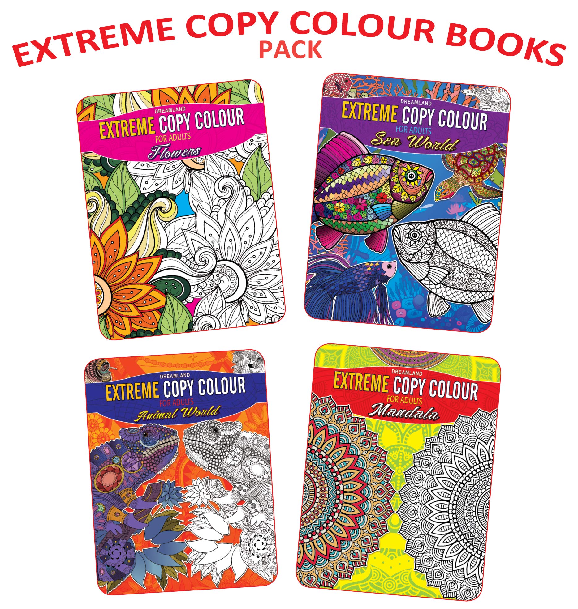 Buy Extreme Copy Colouring 4 Books Pack - Flowers, Animals World, Sea ...