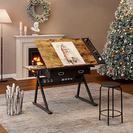 Amazon.com: FHUKMZOI Adjustable Drafting Table, Tilted Tabletop Art ...
