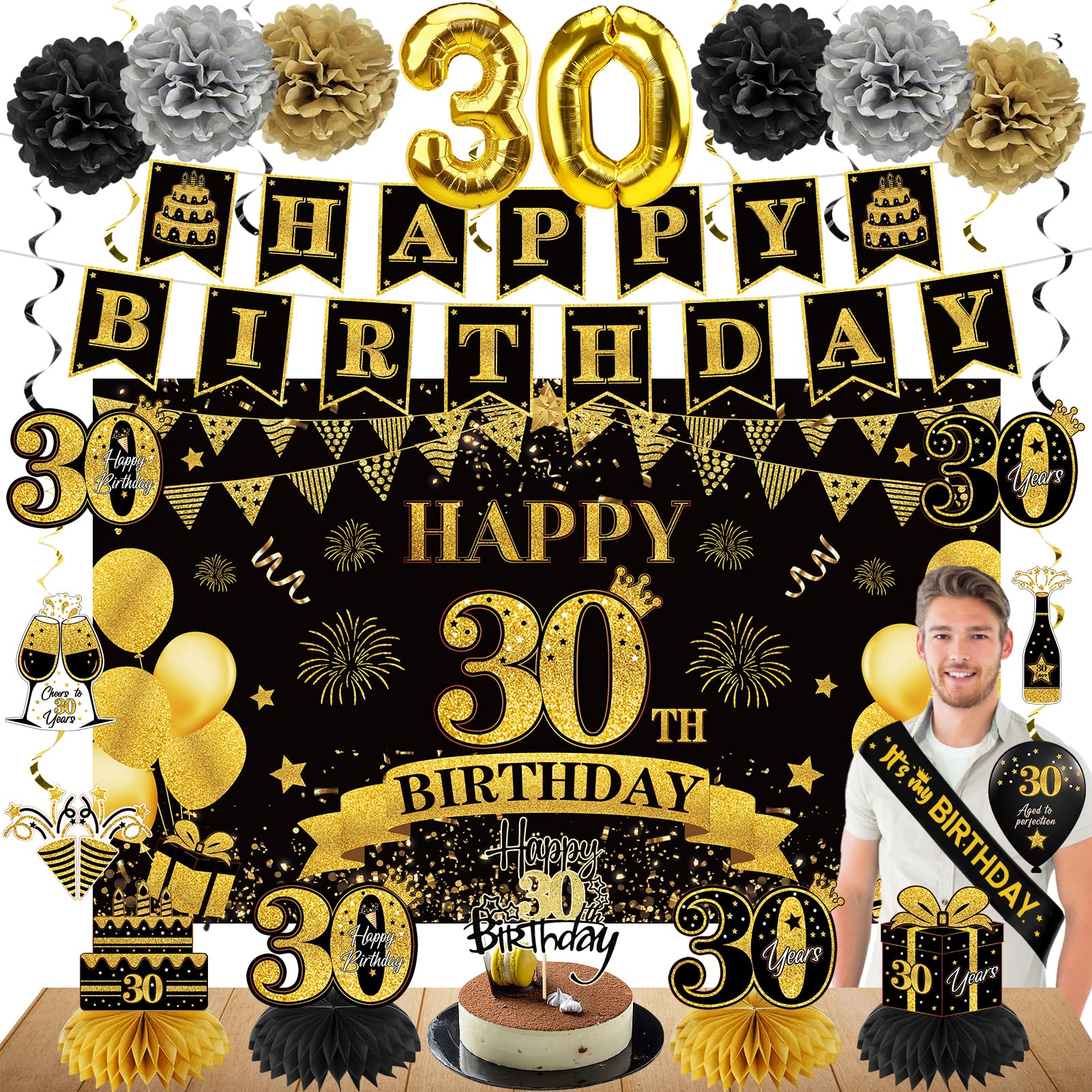 Amazon.com: Eucutur 42PCS 30th Birthday Decoration Kit for Men Women ...