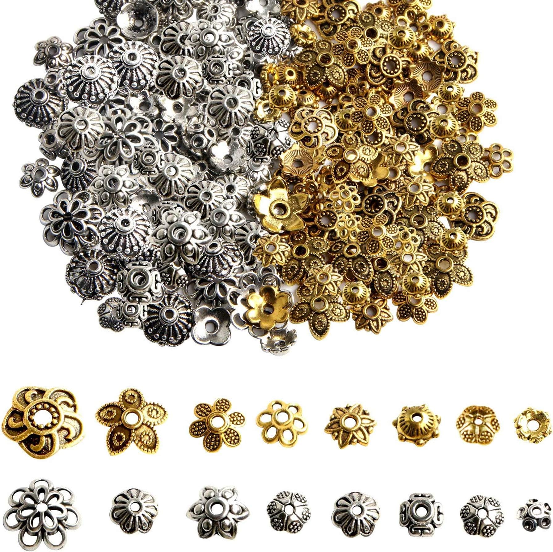 Amazon.com: SUPERFINDINGS 60Pcs 10 Styles Flower Bead CAPss Golden ...