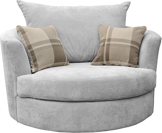 Sofas and More Large Swivel Round Cuddle Chair Fabric (Light Grey ...