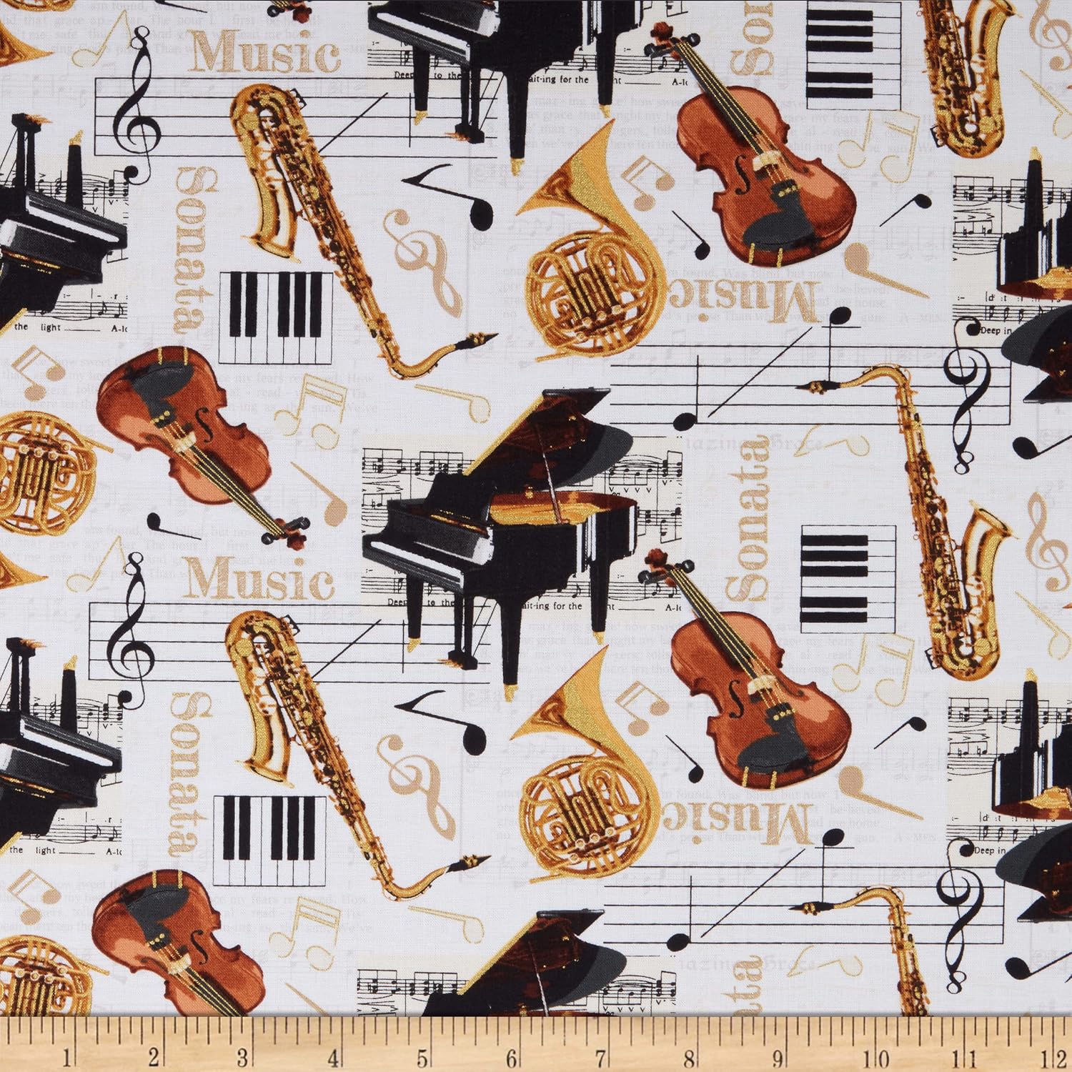 Amazon.com: Timeless Treasures Metallic Orchestra Instruments On Music ...