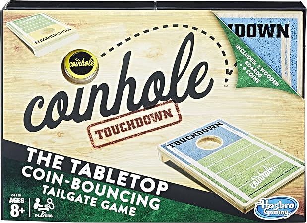 Amazon.com: Hasbro Gaming Coinhole Touchdown Coin-Tossing Table Top ...