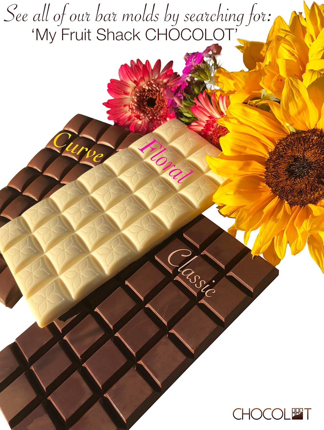 CHOCOLOT – 2 moldes de silicona brillante para barra de chocolate (2 ...