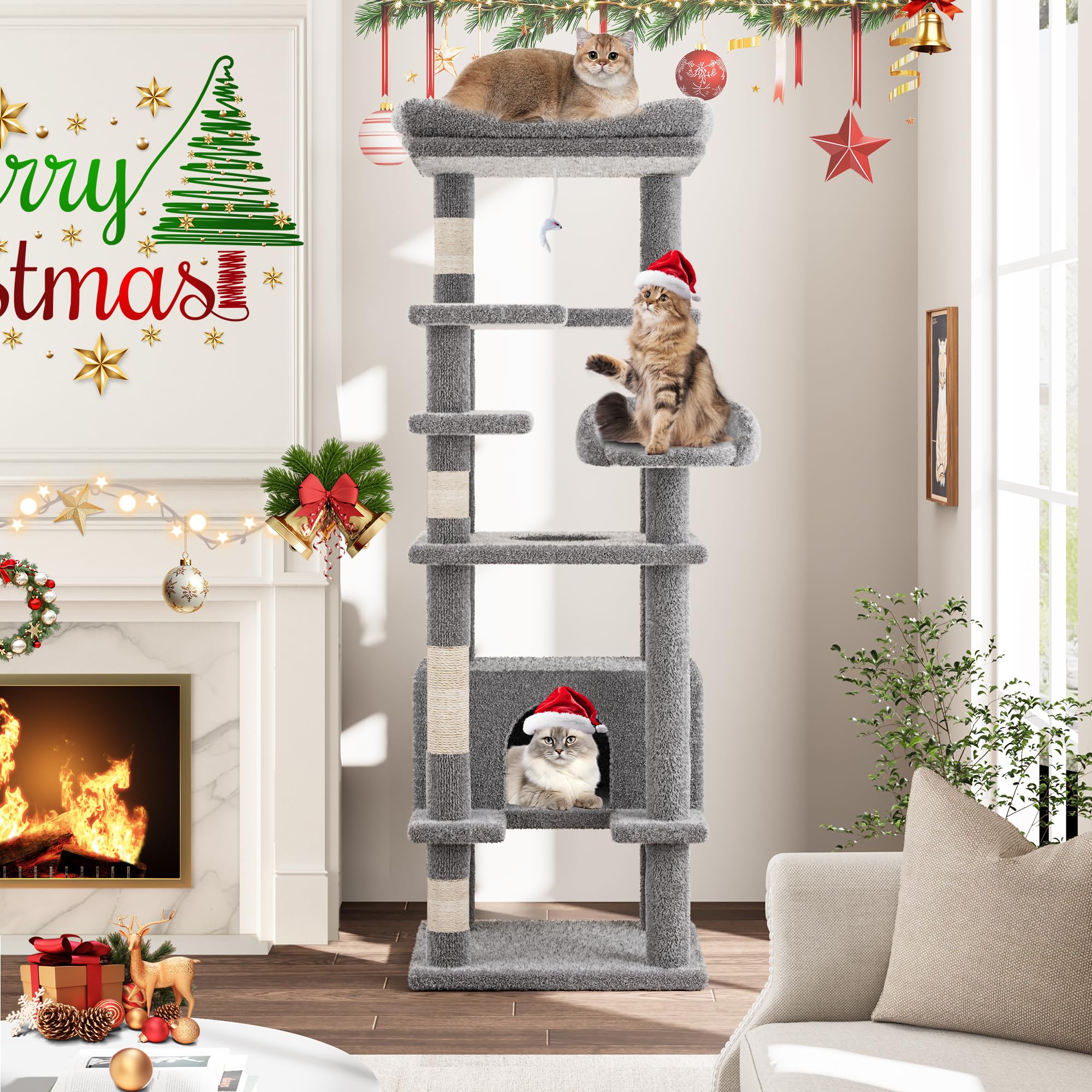 Amazon.com : Cat Tree, Tall Cat Tower Condo for Indoor Large Cats, Cat ...