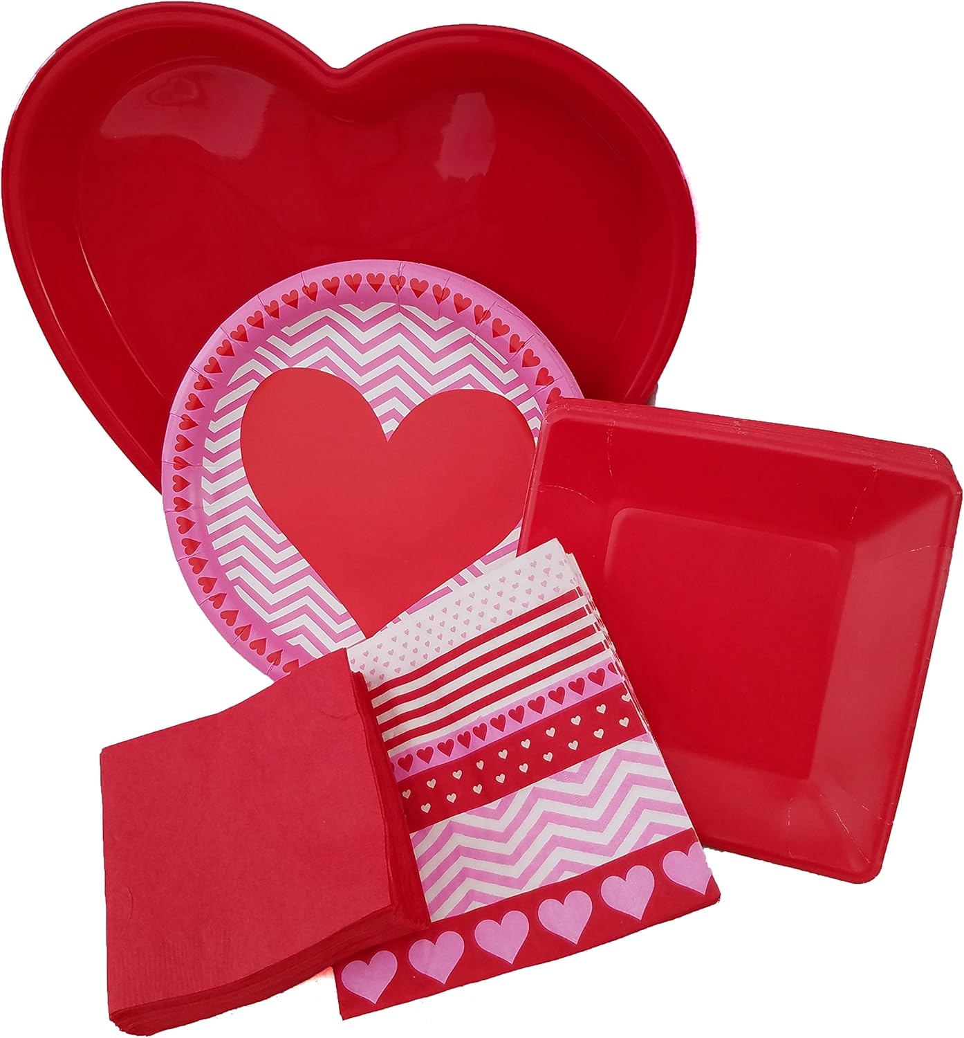 Amazon.com: Valentine Day Red and Pink Hearts Zig Zag Party Dinnerware ...