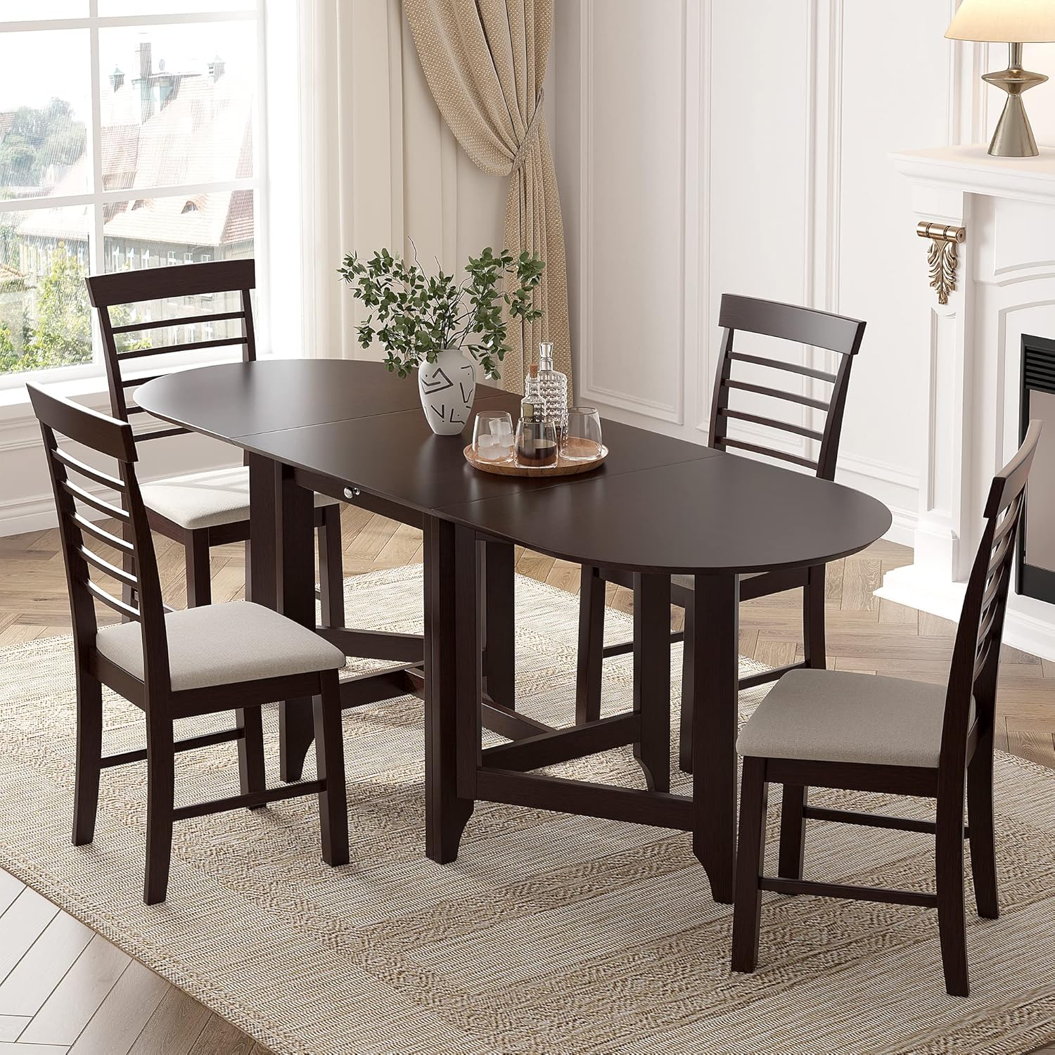 Goujxcy Retro Drop-Leaf Dining Tablefor 4-8, 84.6in Extendable Dining ...