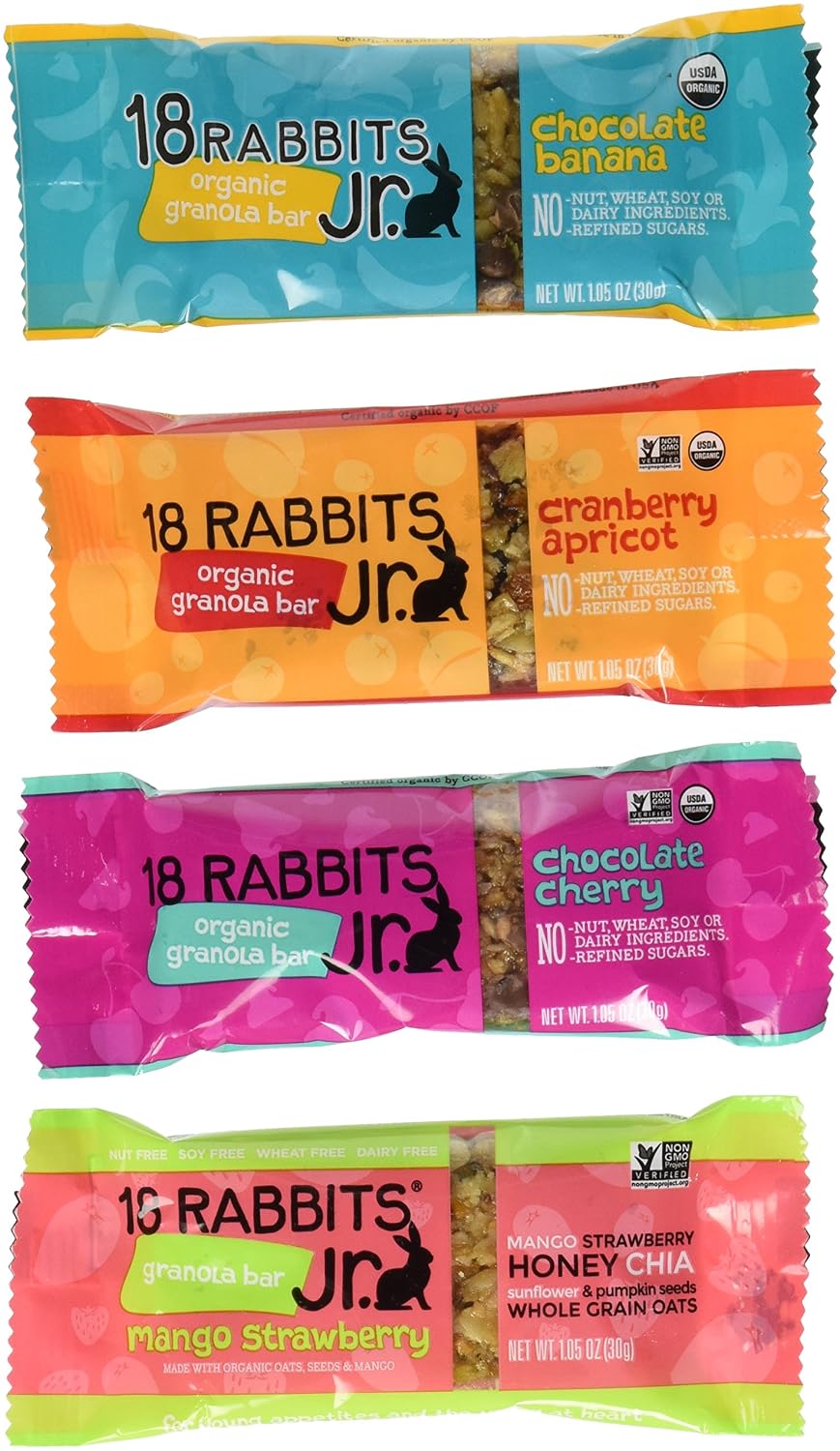Amazon.com: 18 Rabbits Jr. Organic Granola Bar 4 Flavor Variety Pack, 1 ...