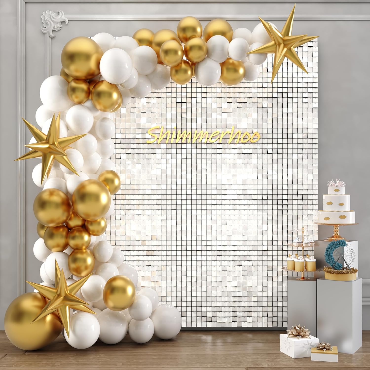 Amazon.com : SHIMMERHOO White Shimmer Wall Backdrop Panels Square ...
