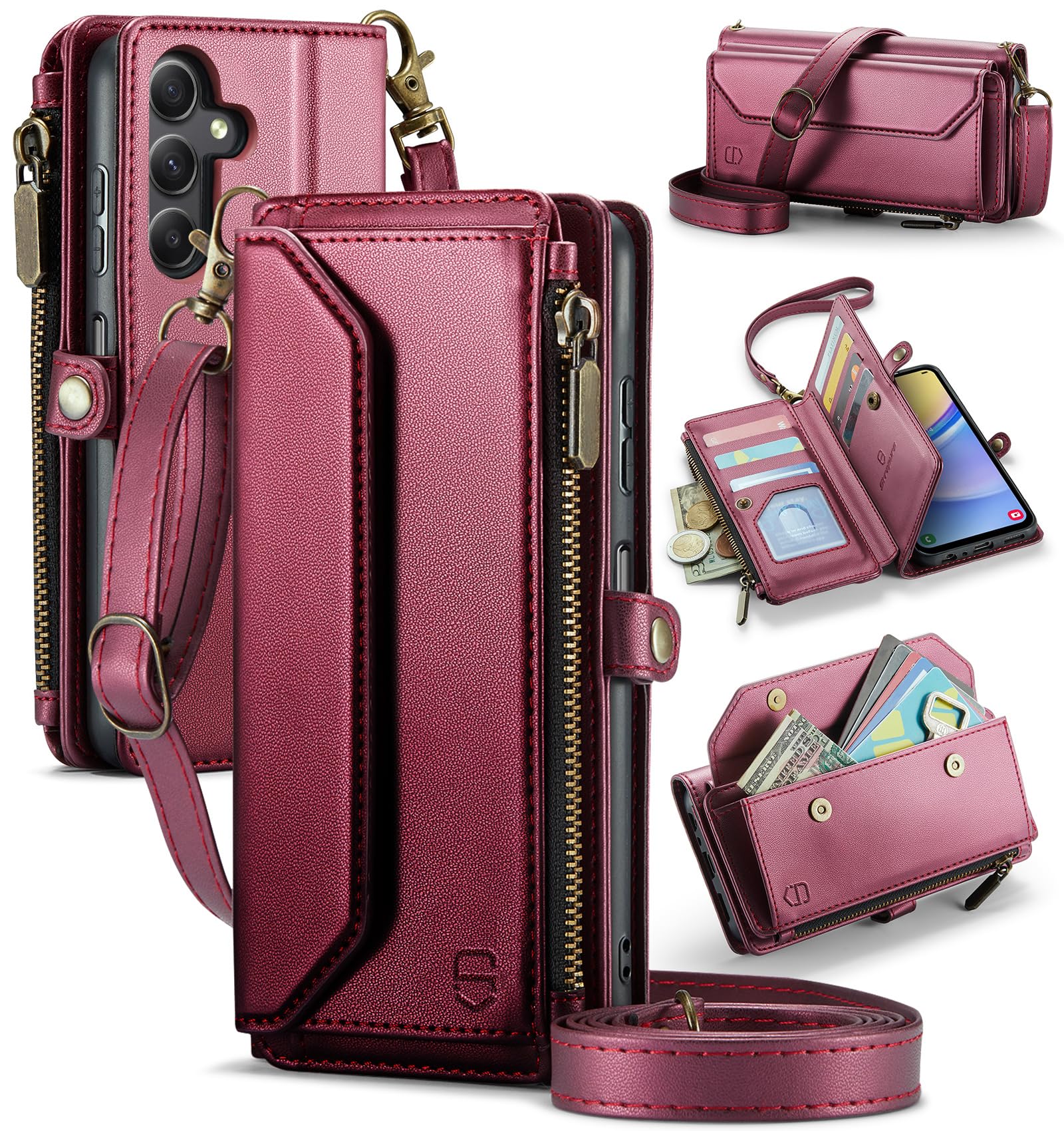 Amazon.com: Strapurs Crossbody Wallet Case Compatible with Samsung Galaxy A15 5G RFID Blocking ...